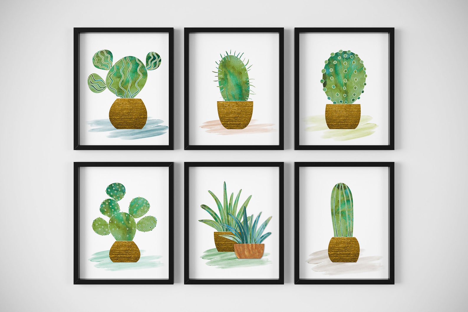 Cactus Wall Art - Watercolor Botanical Prints - Set of 6 - Succulent ...