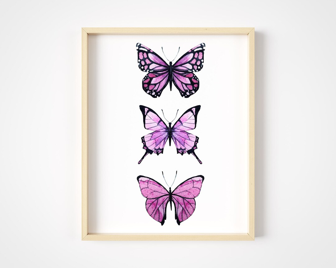 Butterfly Wall Art - Purple Butterflies Room Decor - Watercolor Art ...