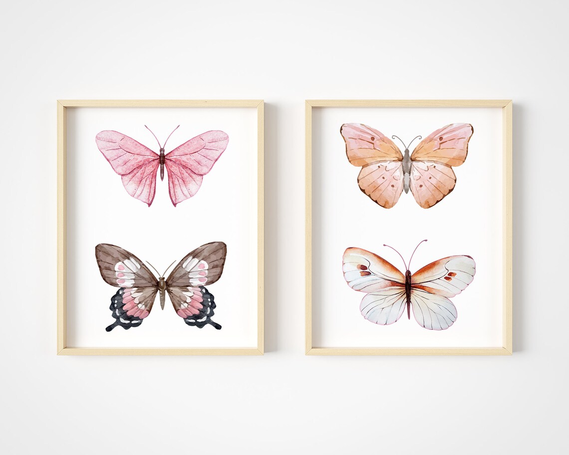 Butterfly Wall Art Pink Butterflies Room Decor Watercolor - Etsy