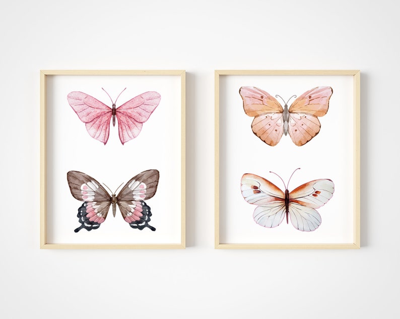 Butterfly Wall Art Pink Butterflies Room Decor Watercolor - Etsy