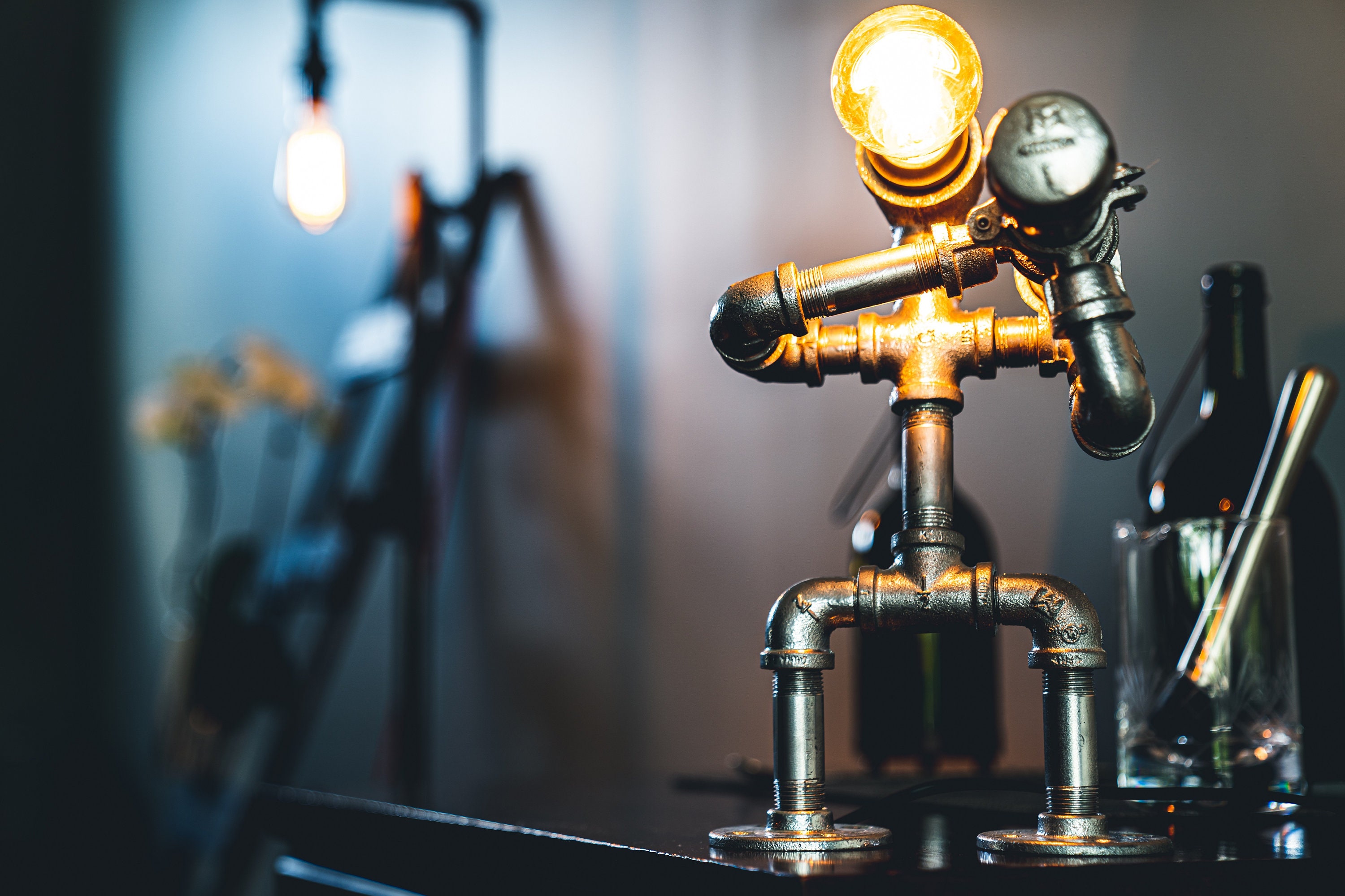 Industrial Pipe Lamp "rpg" Household Desktop Robot Light - Etsy