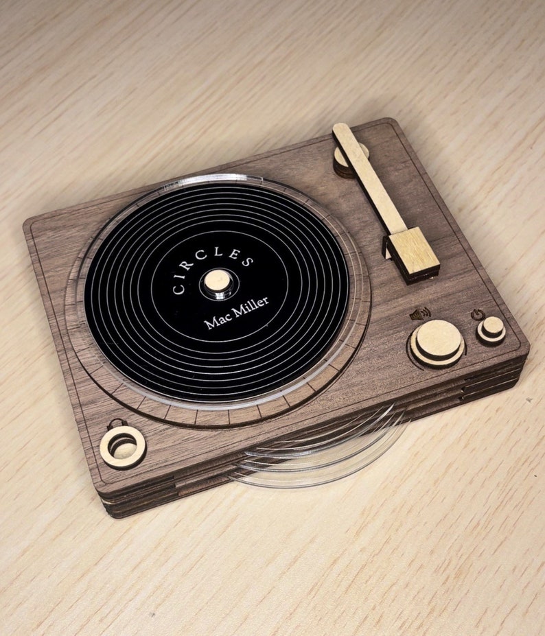 Custom Vinyl Record Player Coaster Set Wooden Customized Music Lover ...