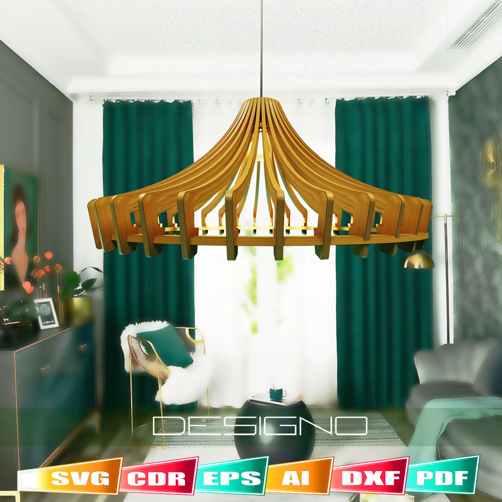 4 Hanging Wooden Chandelier Lamp Shade Pendant Light Template Svg Laser ...