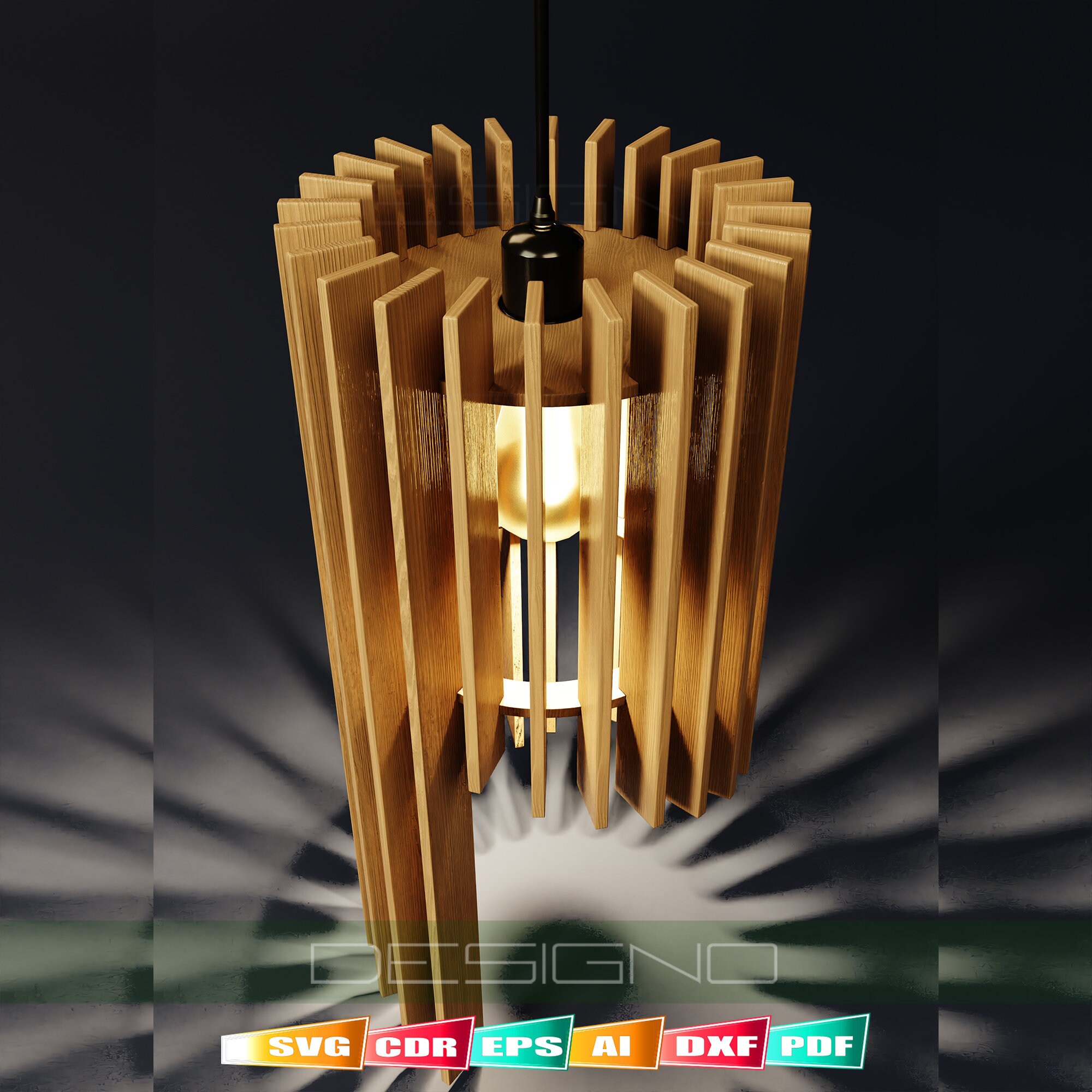 Cylinder Wood Pendant Light Hanging Lamp SVG Lampshade Plywood Digital ...