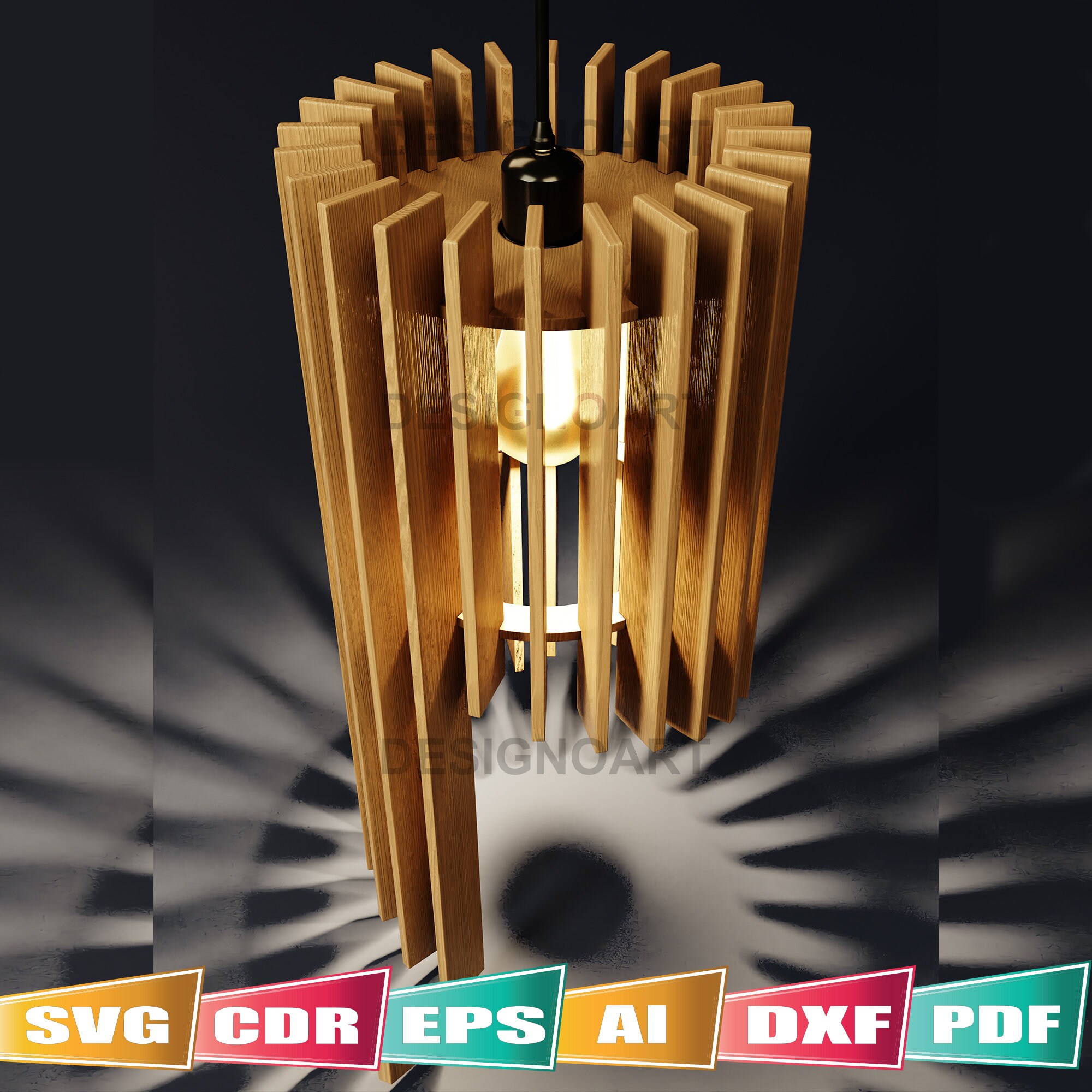 Cylinder Wood Pendant Light Hanging Lamp SVG Lampshade Plywood Digital ...