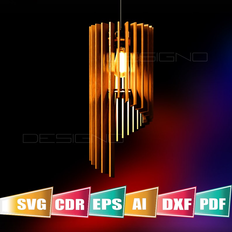 Cylinder Wood Pendant Light Hanging Lamp SVG Lampshade Plywood Digital ...