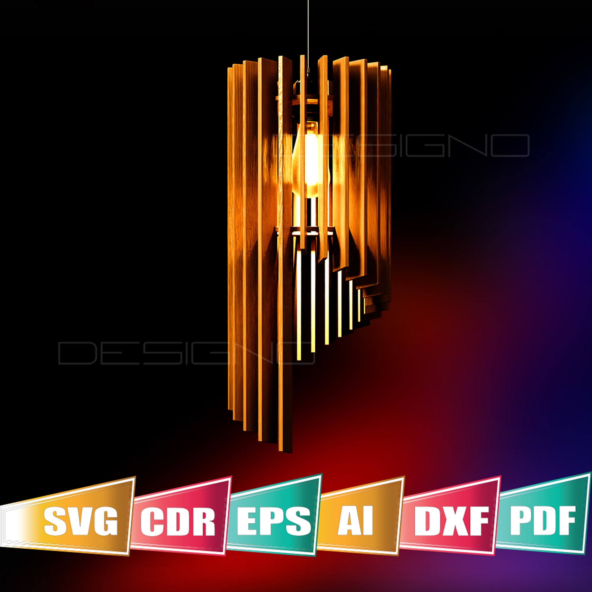 Cylinder Wood Pendant Light Hanging Lamp SVG Lampshade Plywood Digital ...