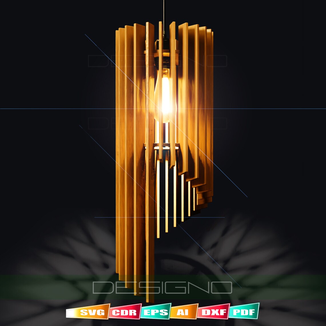 Cylinder Wood Pendant Light Hanging Lamp SVG Lampshade Plywood Digital ...