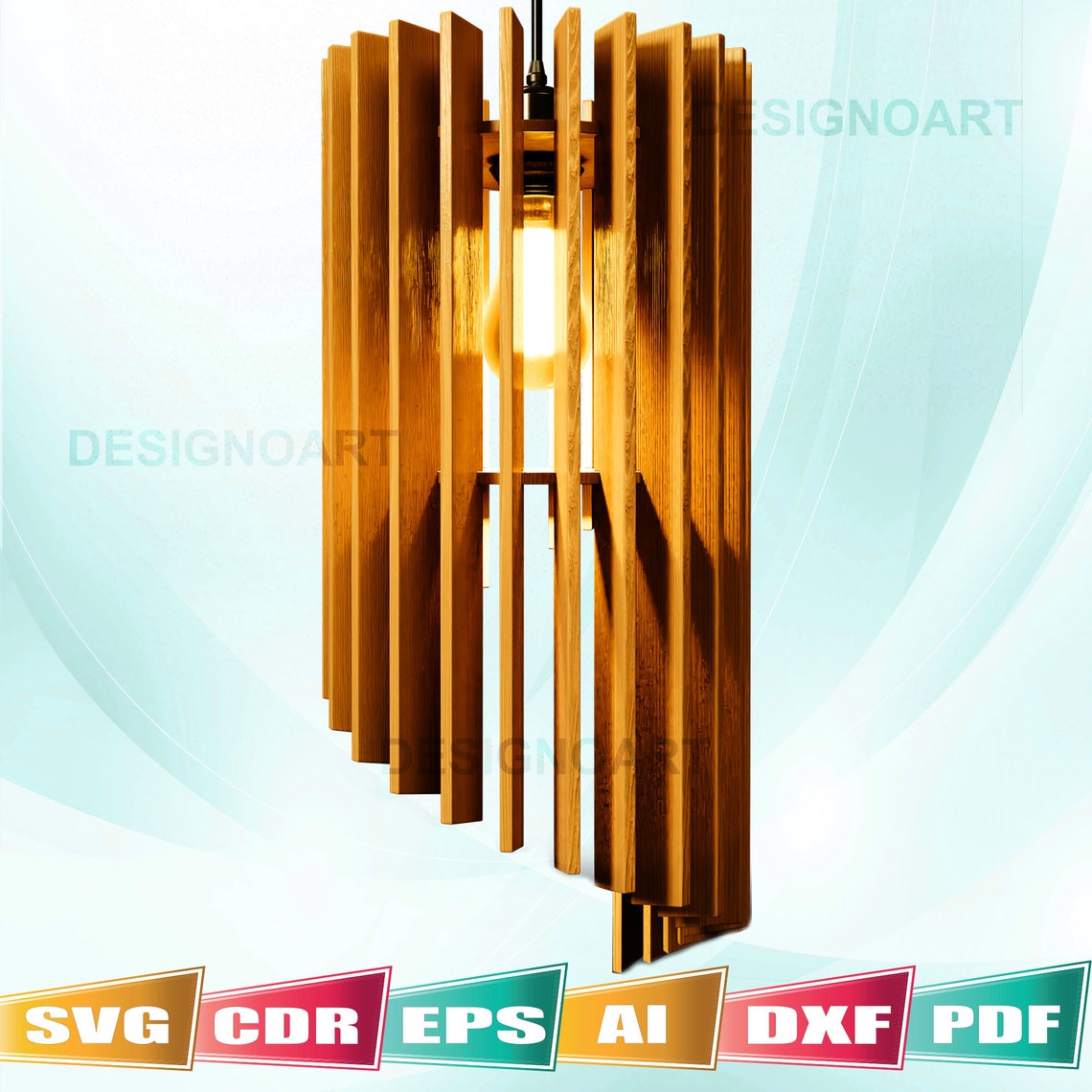 Cylinder Wood Pendant Light Hanging Lamp SVG Lampshade Plywood Digital ...