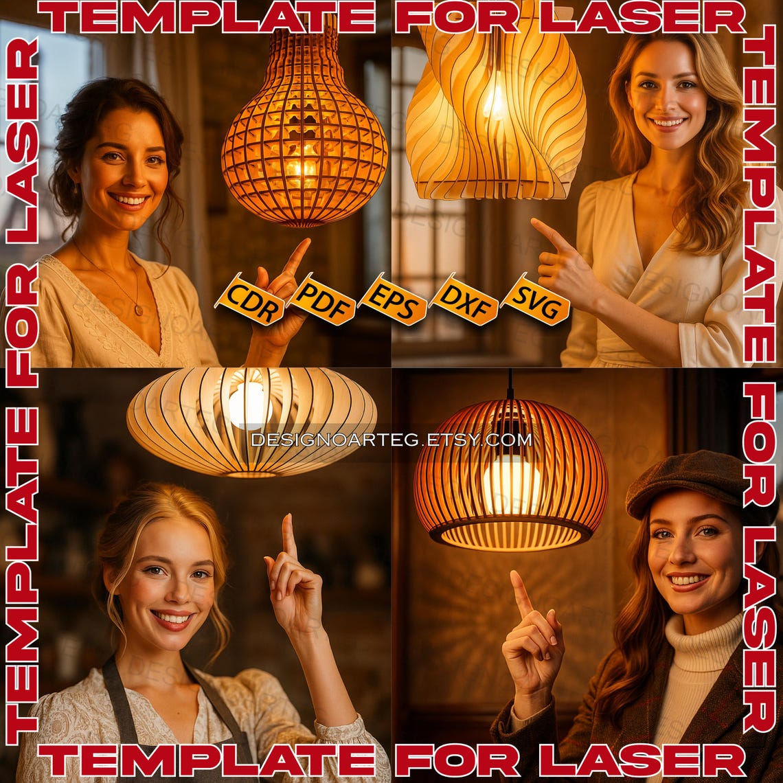 Modern Wood Art | Wooden Lamp Design Template for Laser | Digital ...