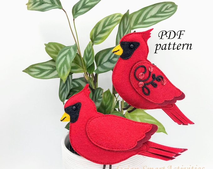 Cardinal Sewing Pattern PDF - Backyard Bird Stuffed Ornament - Felt ...