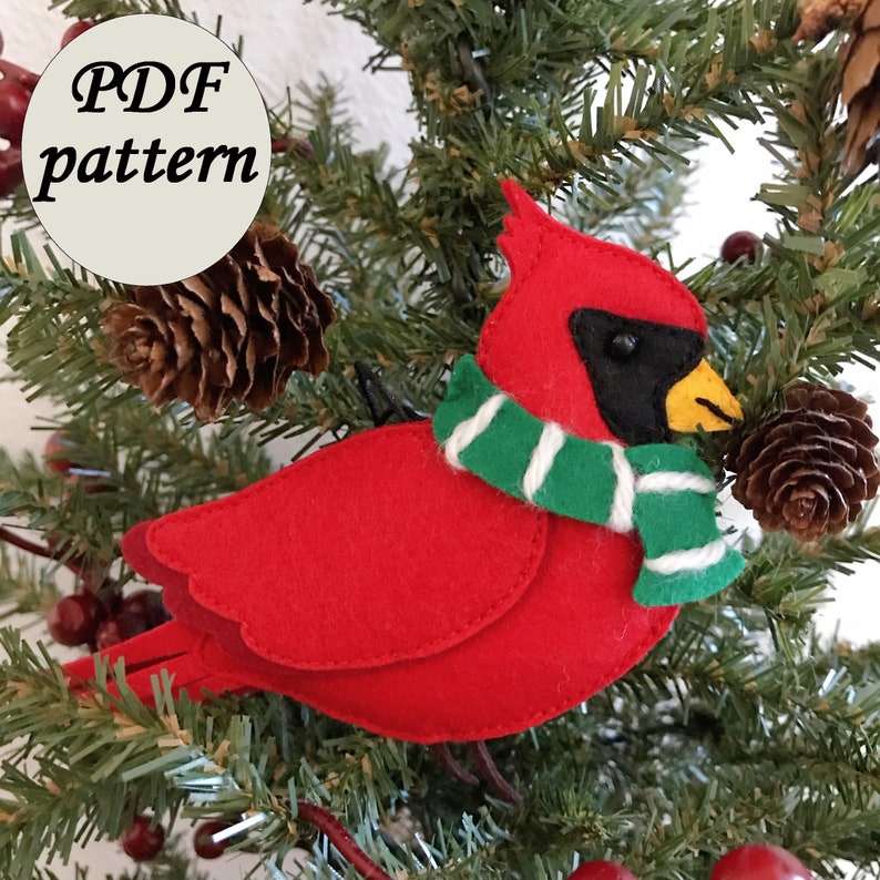 Cardinal Sewing Pattern PDF, Felt Ornament, Christmas Tree Ornament ...