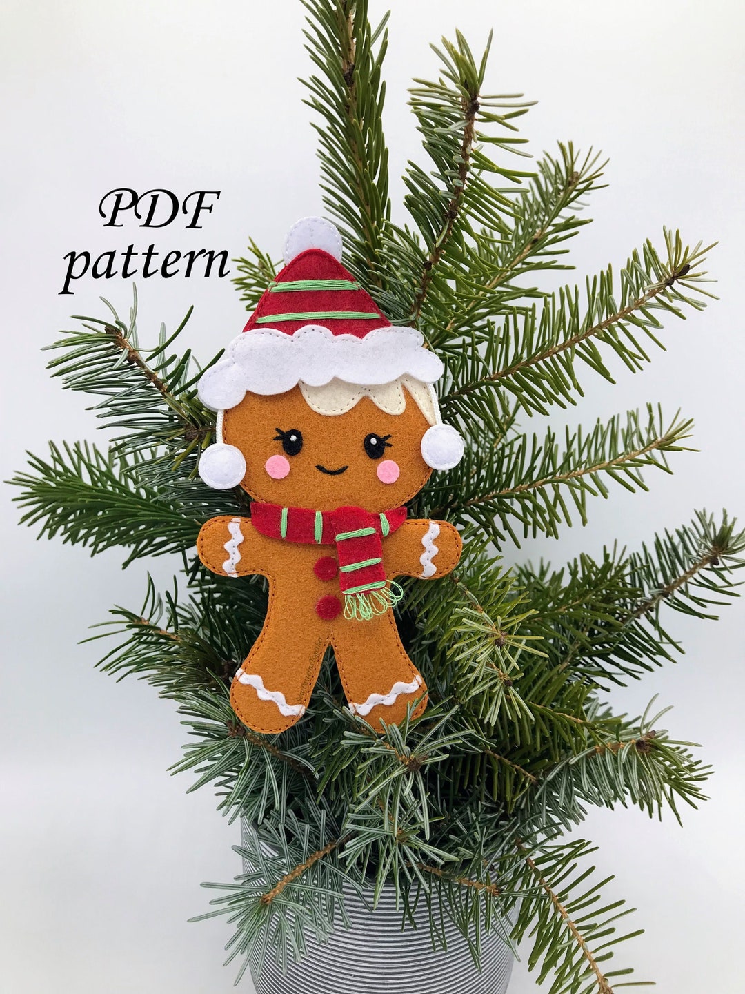 Winter Gingerbread Man Sewing PDF Pattern, Felt Ornament, Christmas ...