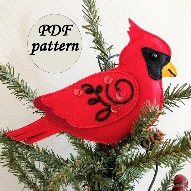 Cardinal Sewing Pattern PDF, Felt Ornament, Christmas Tree Ornament ...