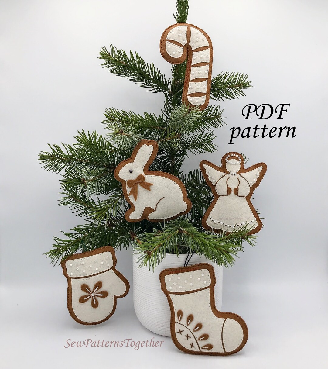 Gingerbread Cookies Sewing Pattern PDF, Sock, Angel, Mitten, Candy Cane ...
