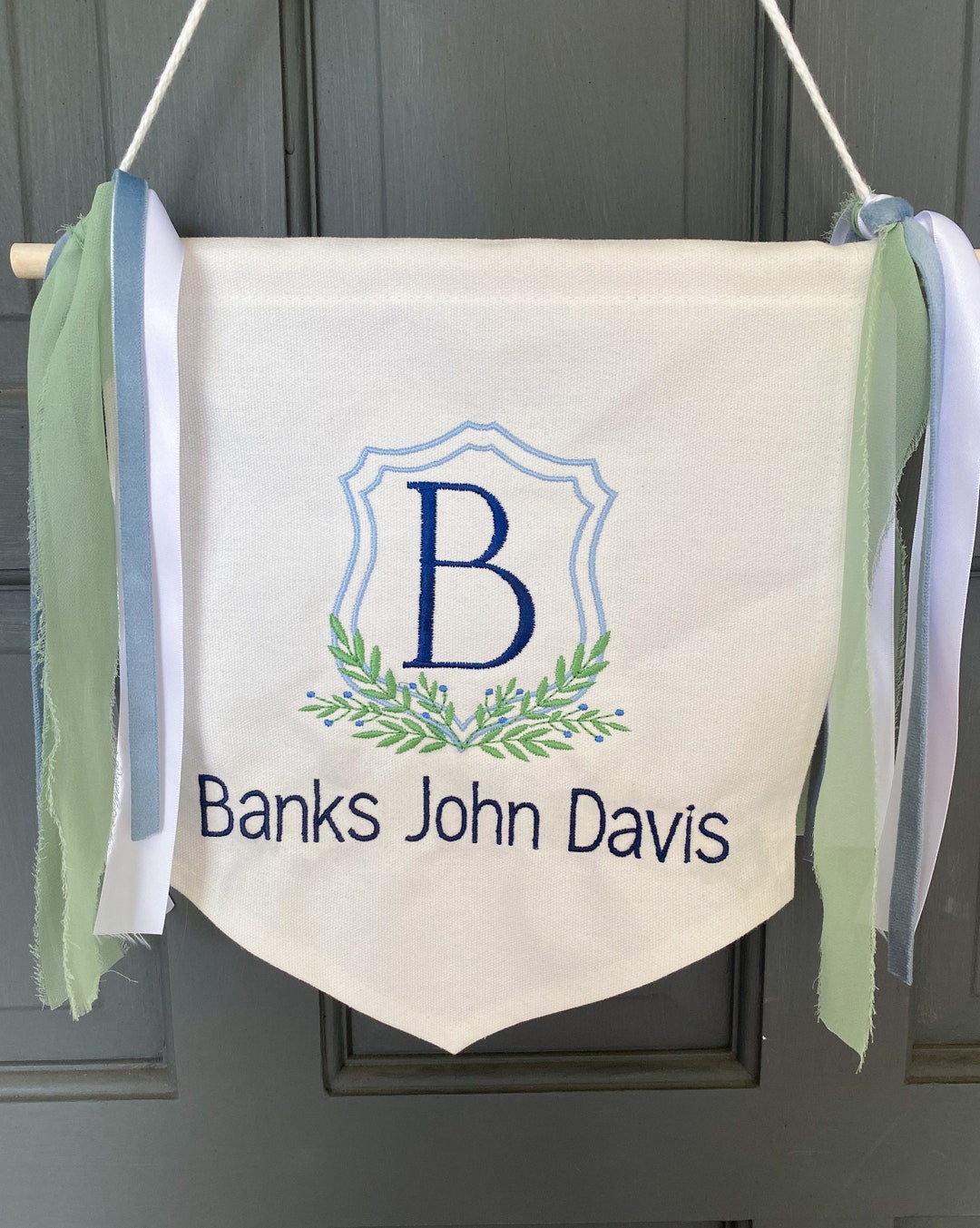 Baby Boy Monogram Announcement Banner With Ribbon | Baby Banner ...