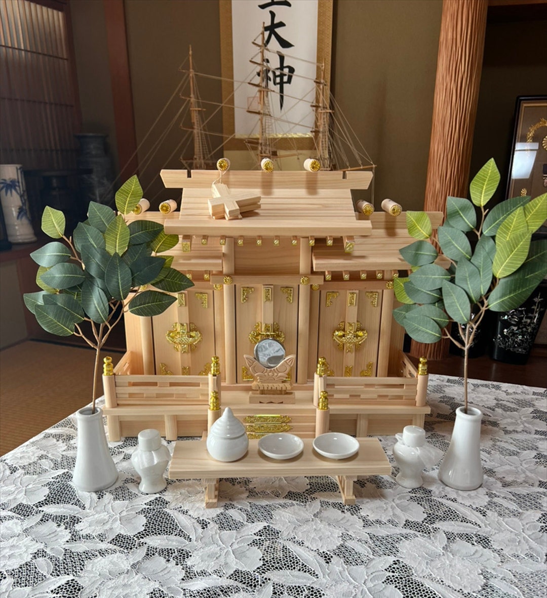 Japan Wooden KAMIDANA Altar Home Size Jinjya SET Shinto Shrine God NEW ...