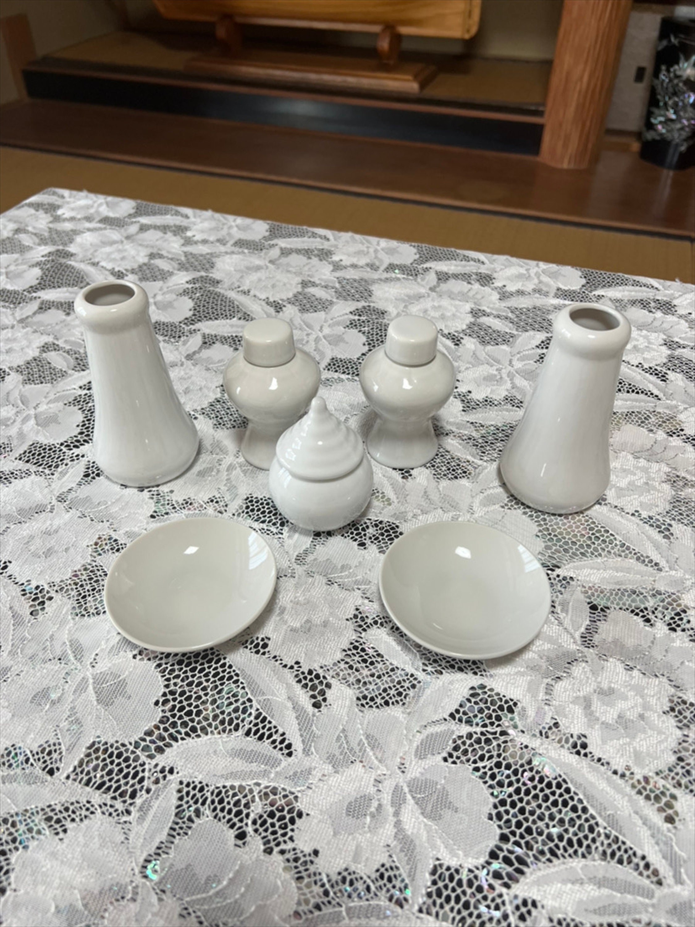 Japanese Shinto Shrine Kamidana Sacred Items Set Bottle Dish White Made ...