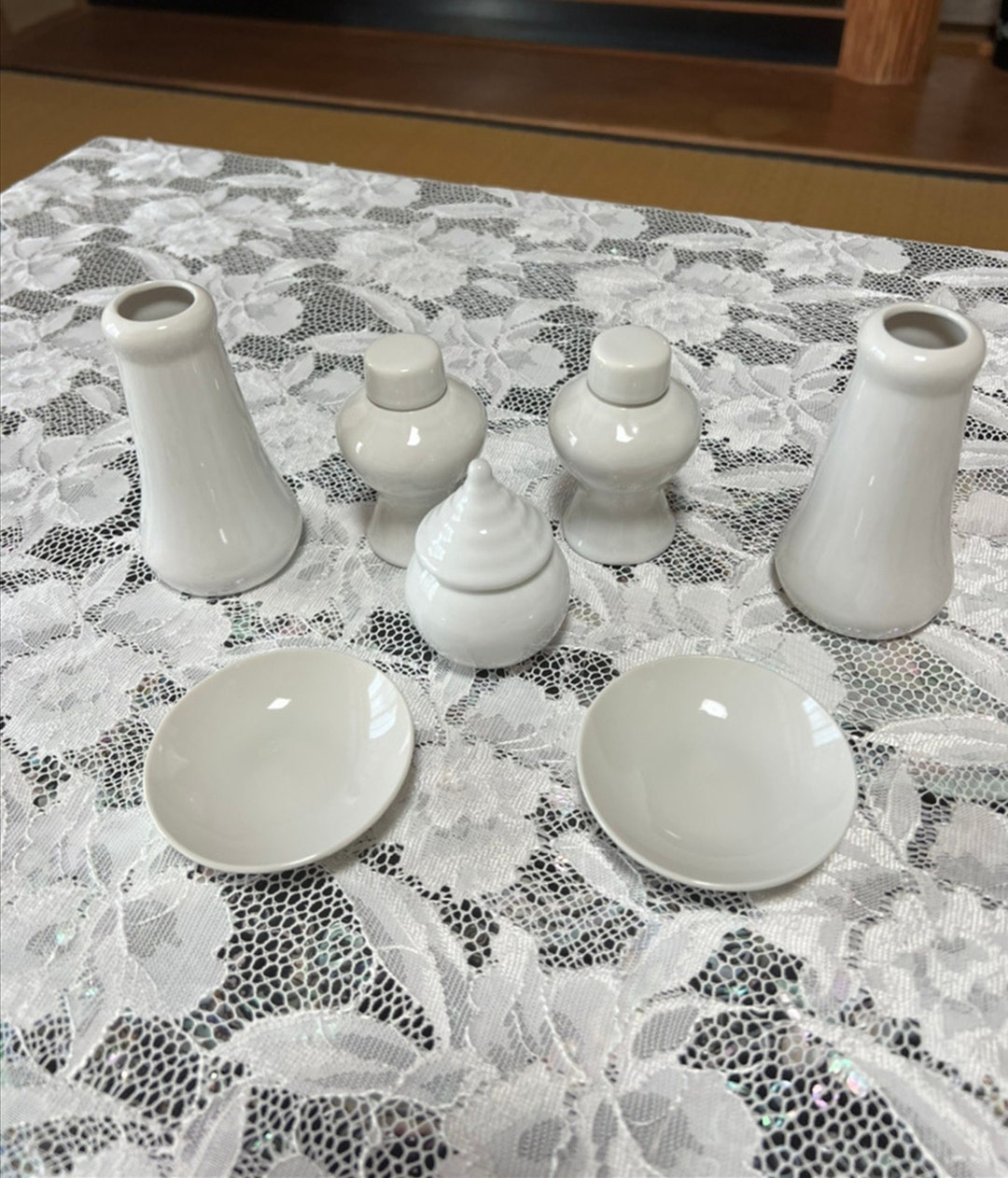 Japanese Shinto Shrine Kamidana Sacred Items Set Bottle Dish White Made ...