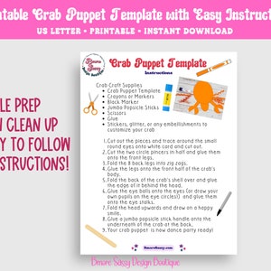Printable DIY Cute Crab Puppet, Easy Kids Crab Puppet Craft, Instant ...