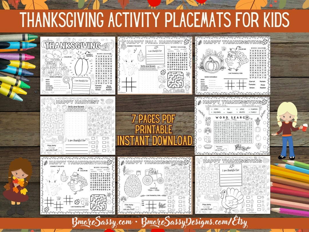 Thanksgiving Printable Kids Activity Placemat Bundle INSTANT DOWNLOAD ...