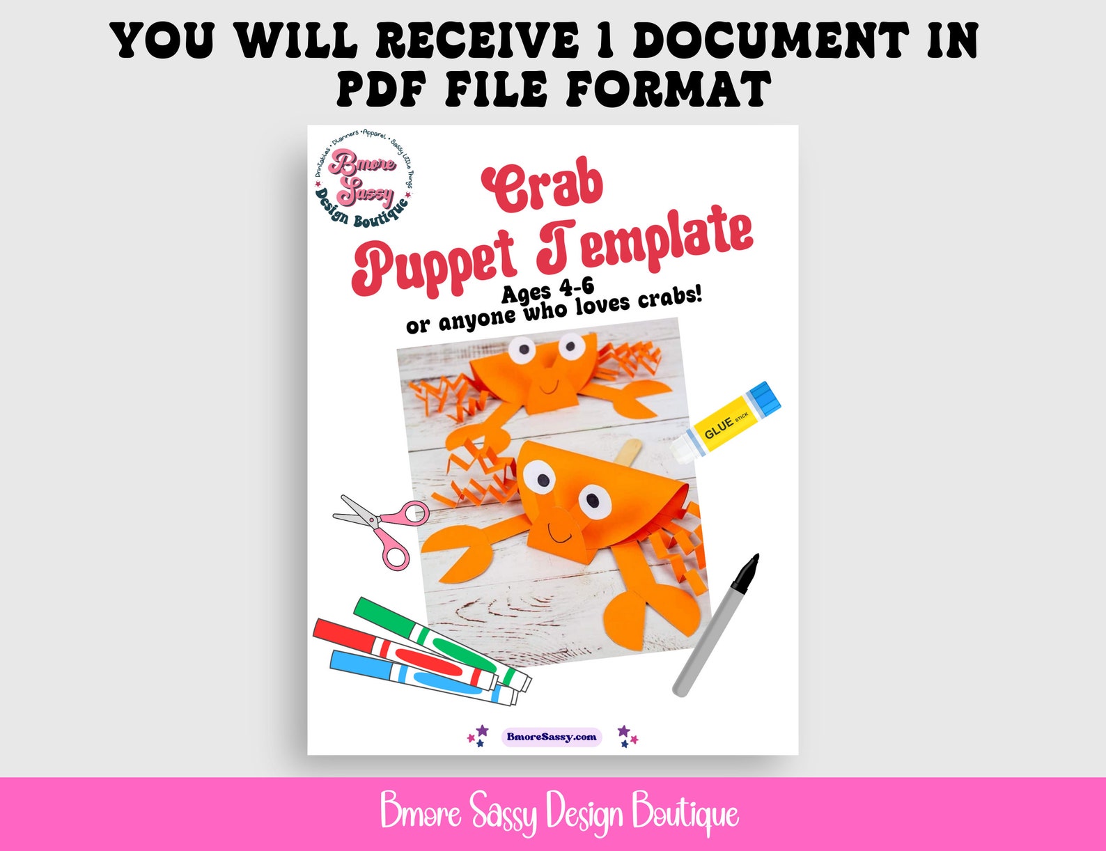 Printable DIY Cute Crab Puppet, Easy Kids Crab Puppet Craft, Instant ...