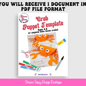 Printable DIY Cute Crab Puppet, Easy Kids Crab Puppet Craft, Instant ...