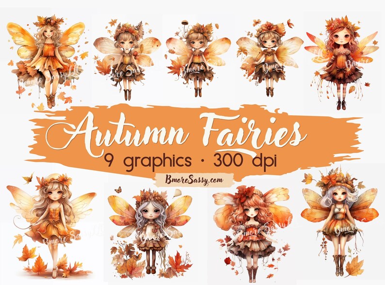 Autumn Fall Fairies Clipart, 9 Png Files With Transparent Background ...