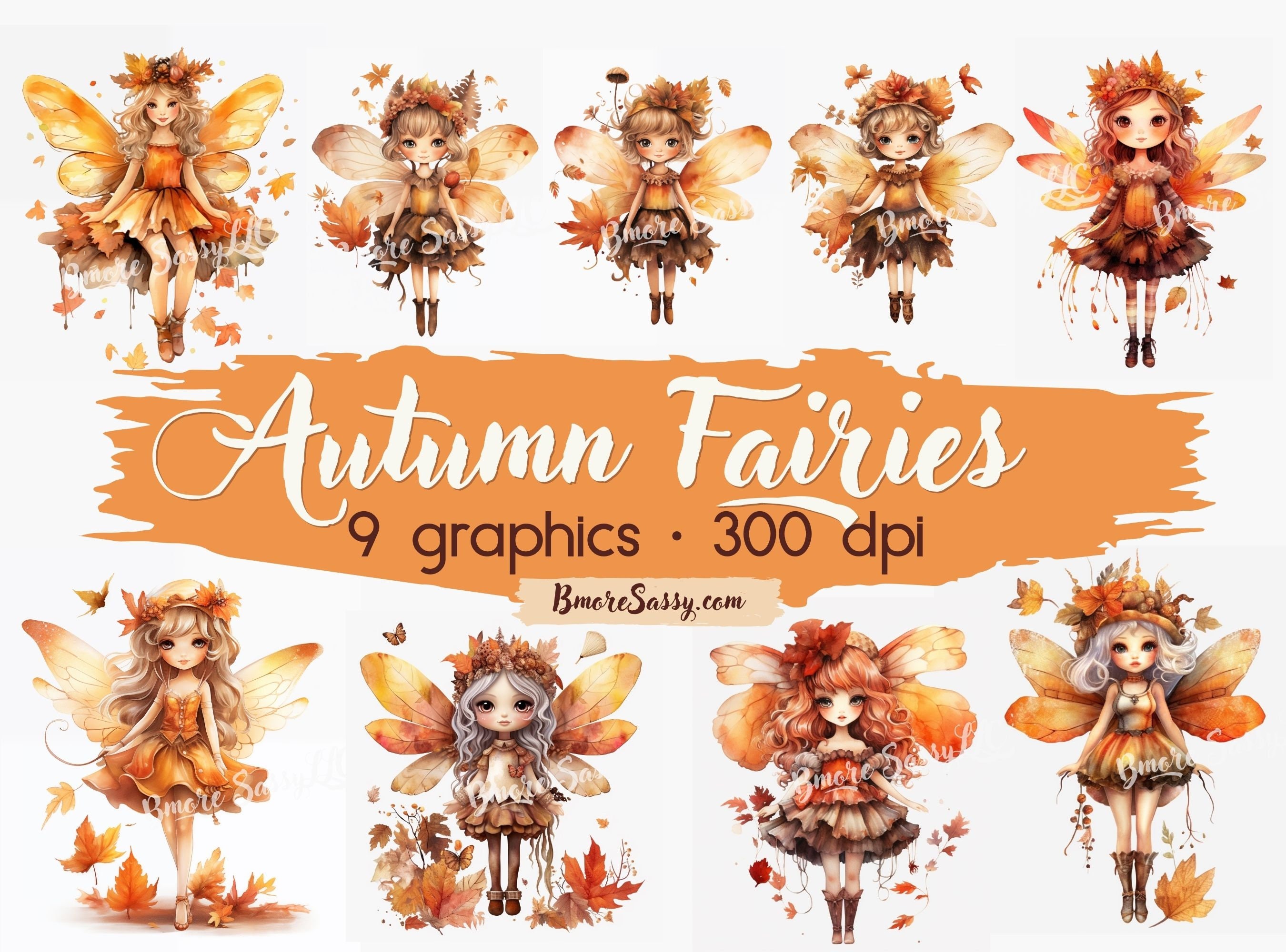 Autumn Fall Fairies Clipart, 9 Png Files With Transparent Background ...