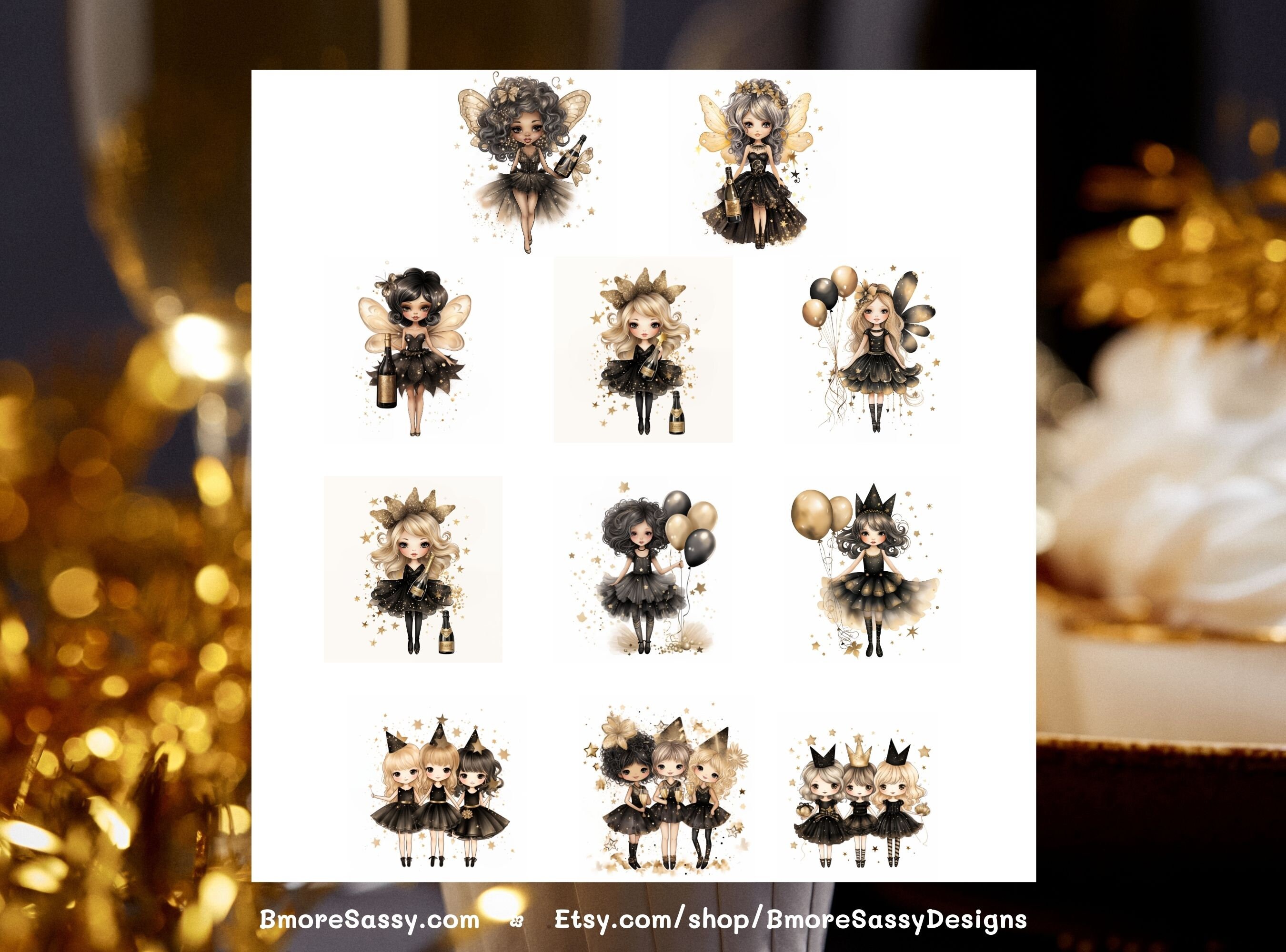 Black and Gold Magic Celebration Clipart Collection 34 Png Files ...