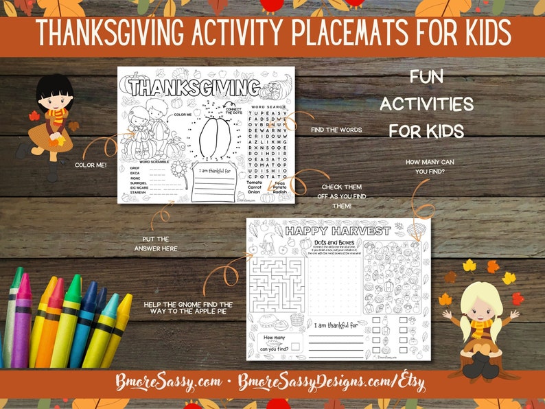 Thanksgiving Printable Kids Activity Placemat Bundle INSTANT DOWNLOAD ...