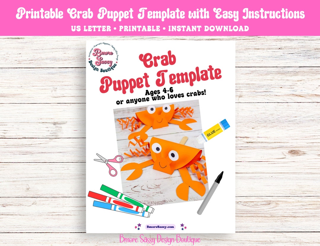 Printable DIY Cute Crab Puppet, Easy Kids Crab Puppet Craft, Instant ...
