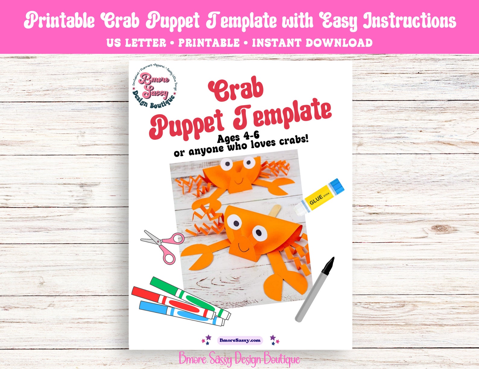 Printable DIY Cute Crab Puppet, Easy Kids Crab Puppet Craft, Instant ...