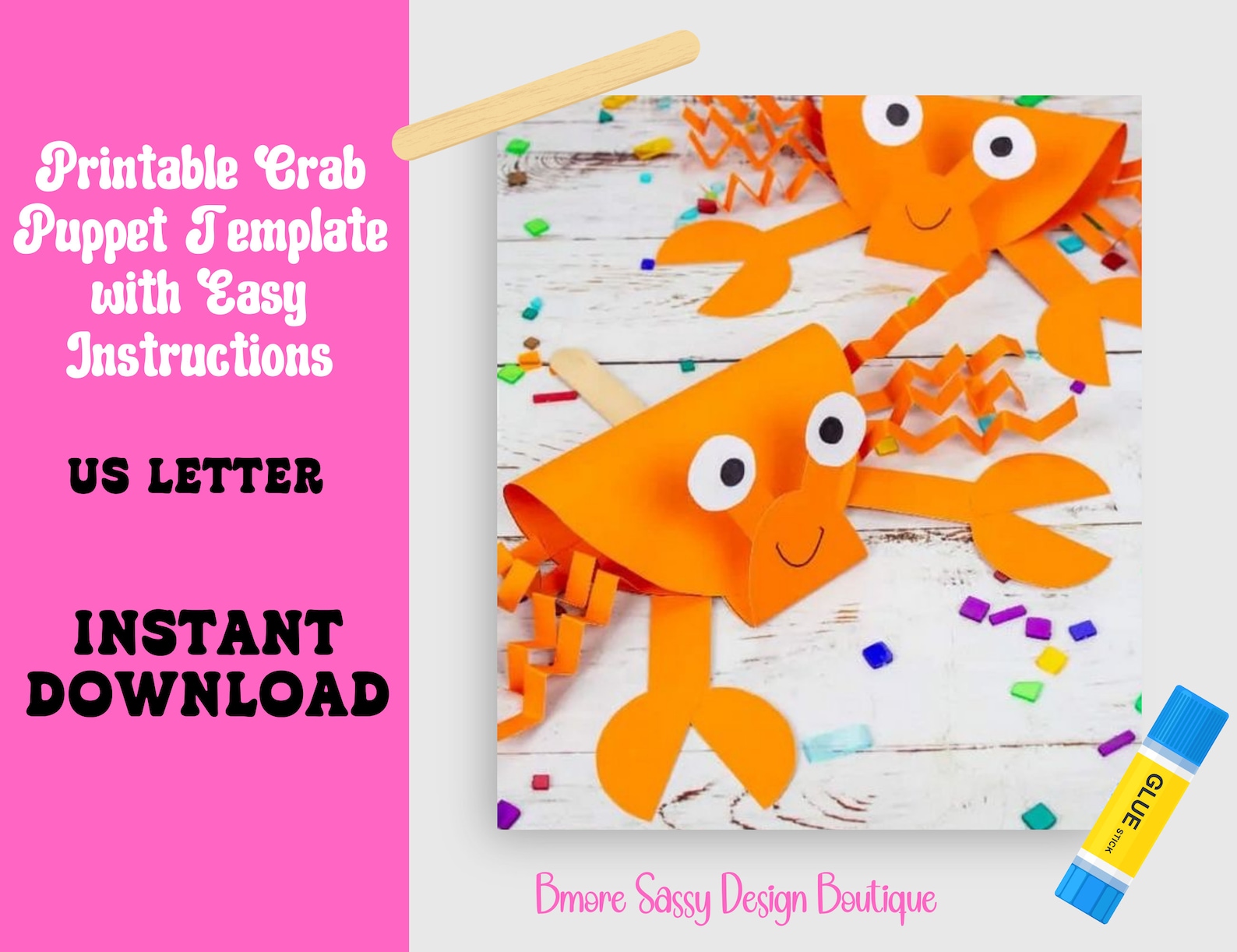 Printable DIY Cute Crab Puppet, Easy Kids Crab Puppet Craft, Instant ...