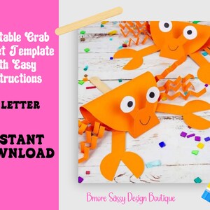 Printable DIY Cute Crab Puppet, Easy Kids Crab Puppet Craft, Instant ...