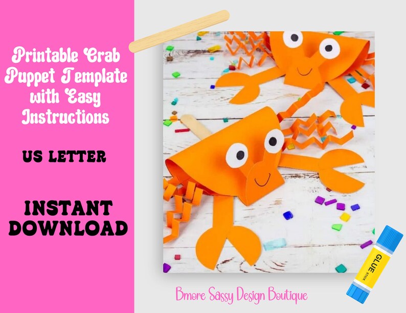 Printable DIY Cute Crab Puppet, Easy Kids Crab Puppet Craft, Instant ...