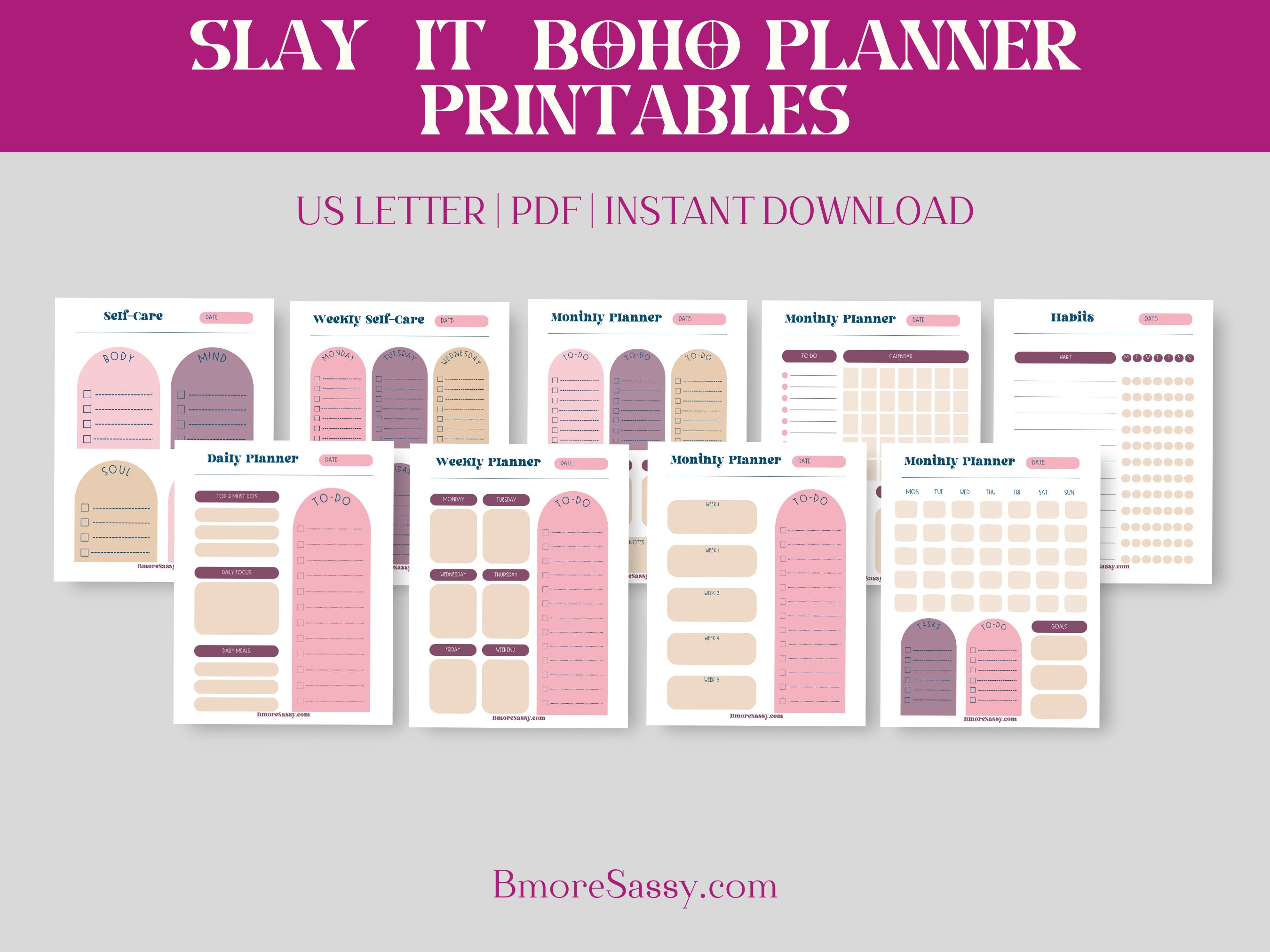Slay It Boho Undated Planner Printables With Monthly Weekly - Etsy