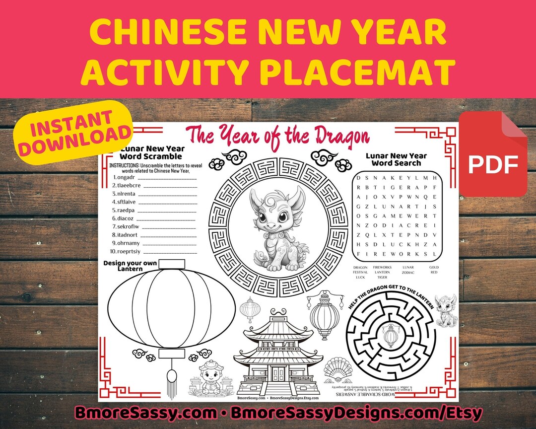 Chinese New Year Printable Activity Placemat for Kids- Year of the ...