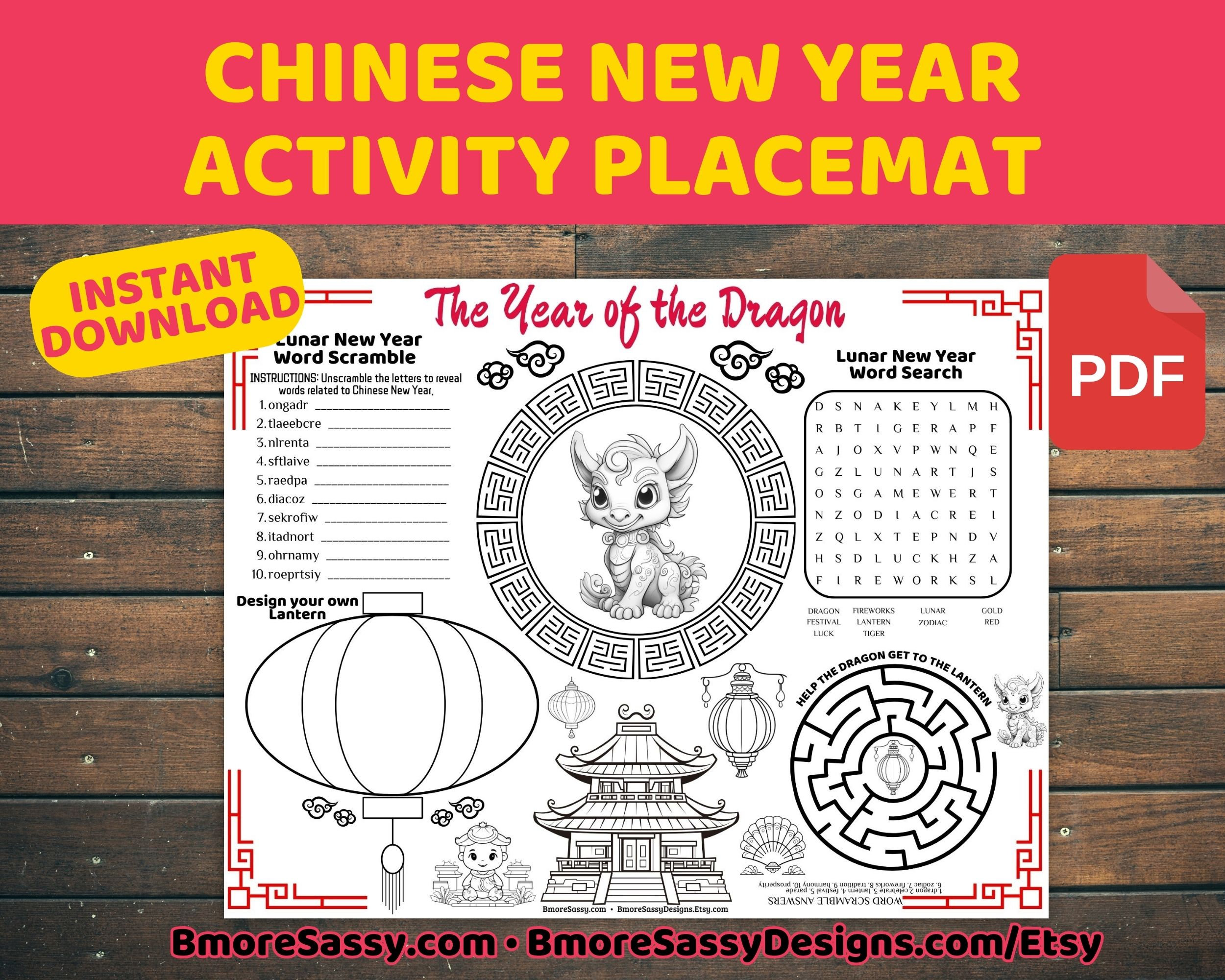 Chinese New Year Printable Activity Placemat for Kids- Year of the ...