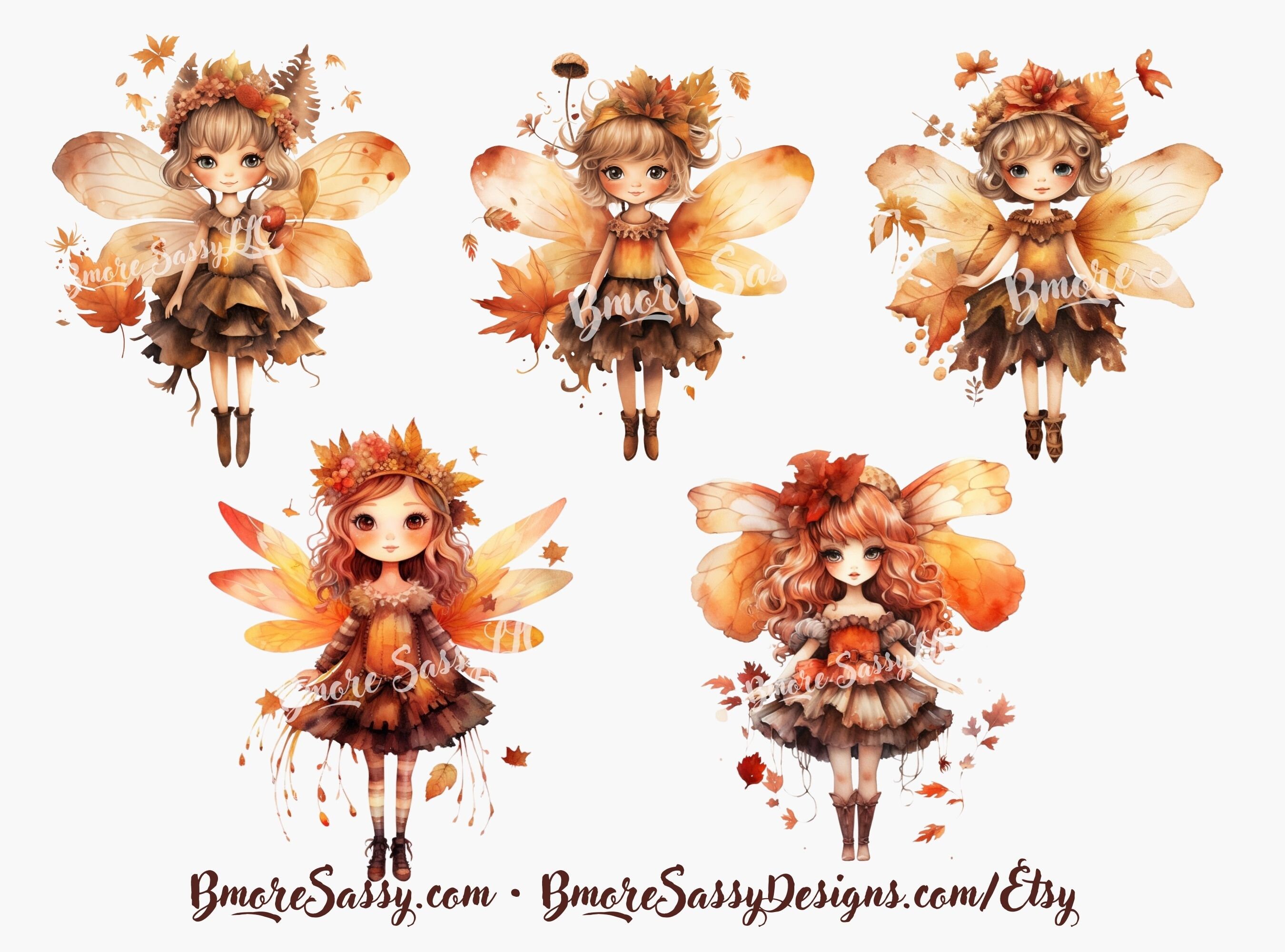 Autumn Fall Fairies Clipart, 9 Png Files With Transparent Background ...