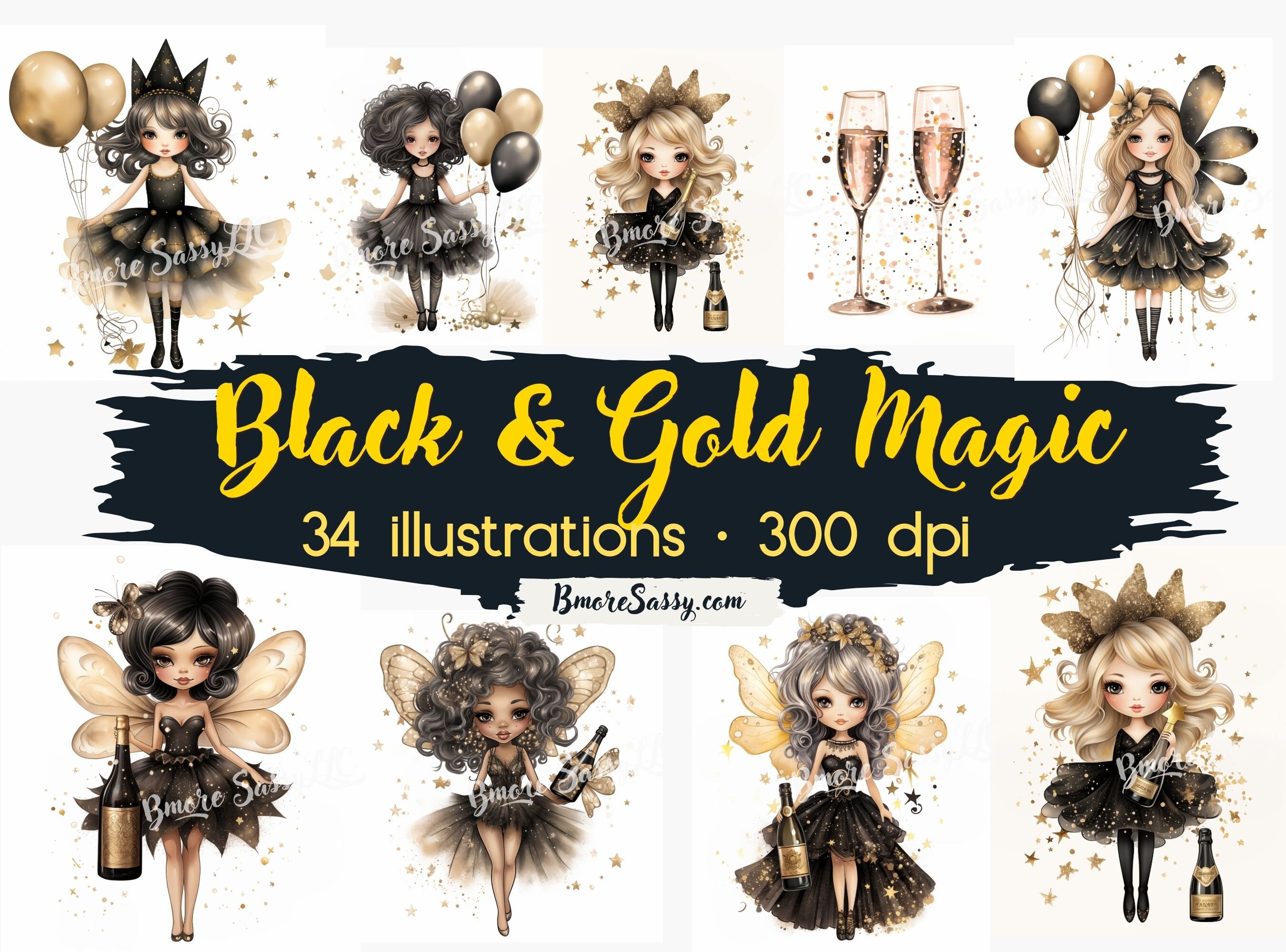 Black and Gold Magic Celebration Clipart Collection 34 Png Files ...