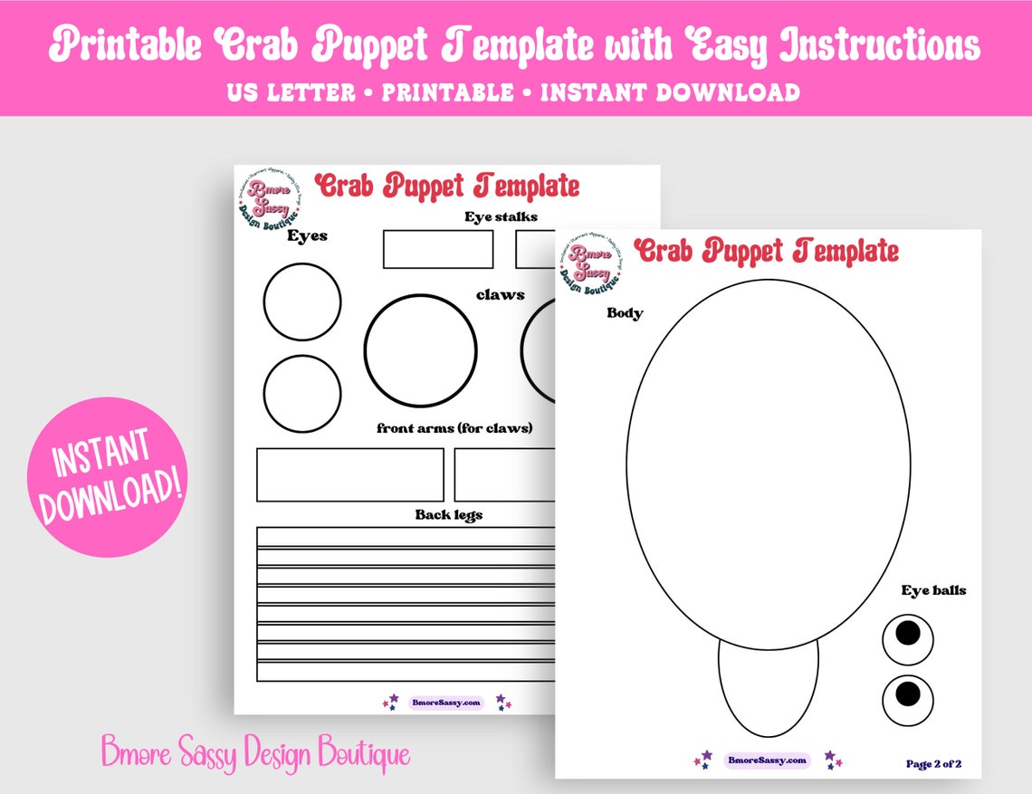 Printable DIY Cute Crab Puppet, Easy Kids Crab Puppet Craft, Instant ...