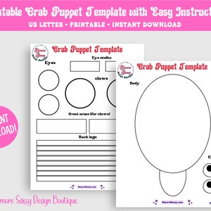 Printable DIY Cute Crab Puppet, Easy Kids Crab Puppet Craft, Instant ...