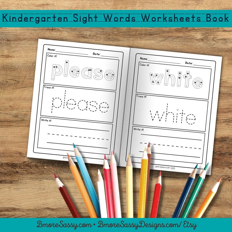 Printable Kindergarten Sight Word Worksheet Book | INSTANT Download ...