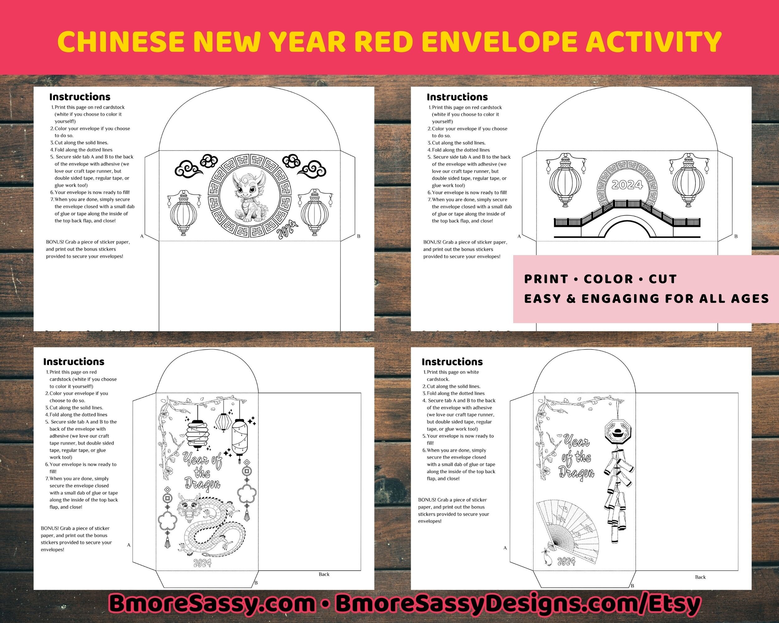 Printable Red Envelope 2024 Chinese New Year Red Envelope Coloring For