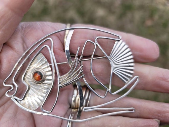 Mid Century Modern Sterling Silver Fish - Gem