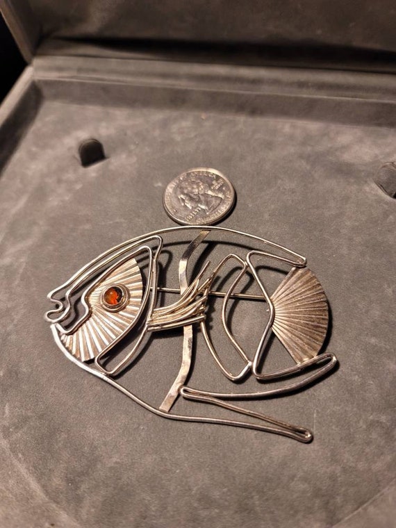 Unique Sterling Silver Fish Brooch Pin - Gem