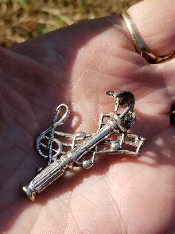 Unusual Musical Symbols Sterling Brooch Pin - Gem