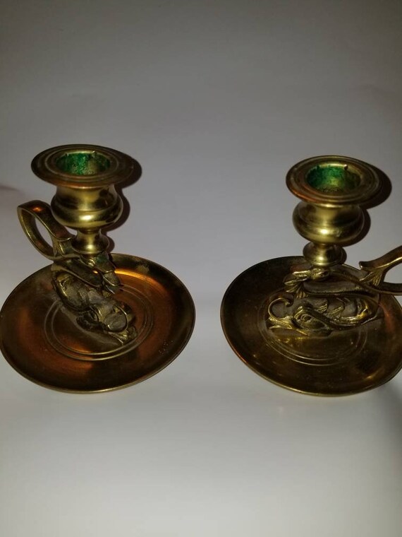 Vintage Brass Dolphin Candlesticks | Etsy
