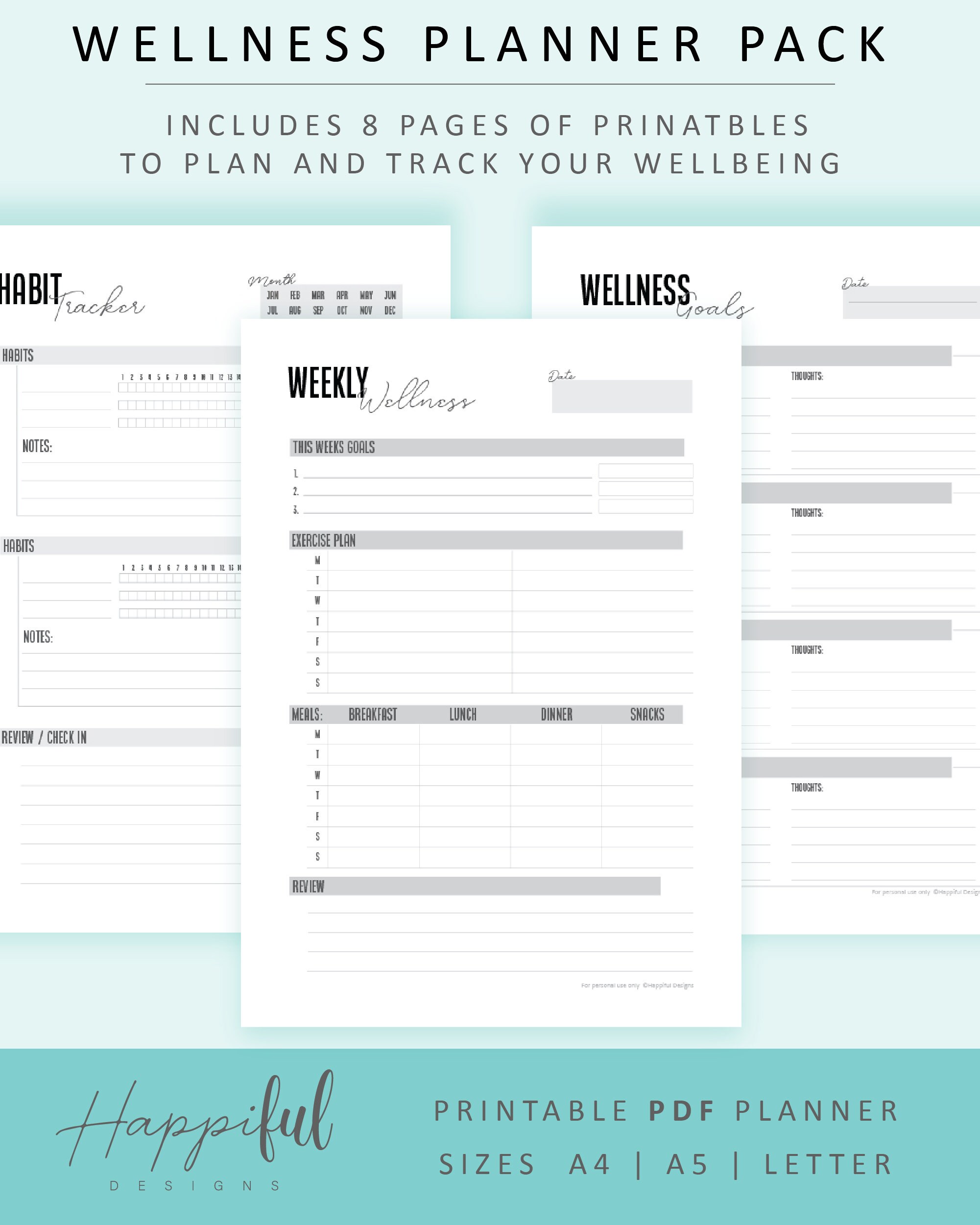 Wellness Planner Printableincludes Weekly Wellness Charts, Habit ...